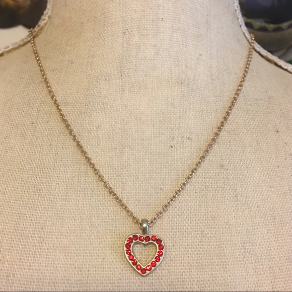 Vintage | Jewelry | Vintage Red Stone Heart Pendant On Gold Chain ...